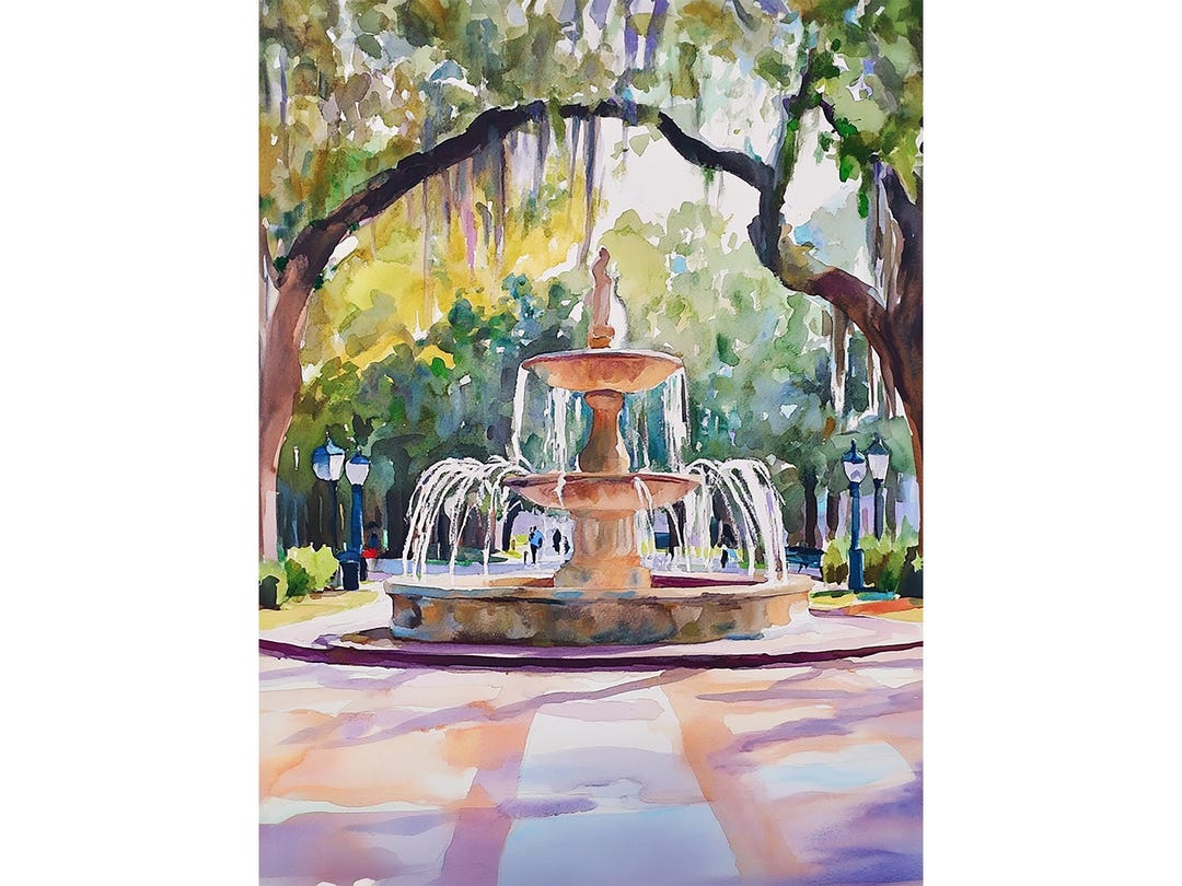 Forsyth Park Print Savannah Wall Art Fountain Painting Cityscape ...