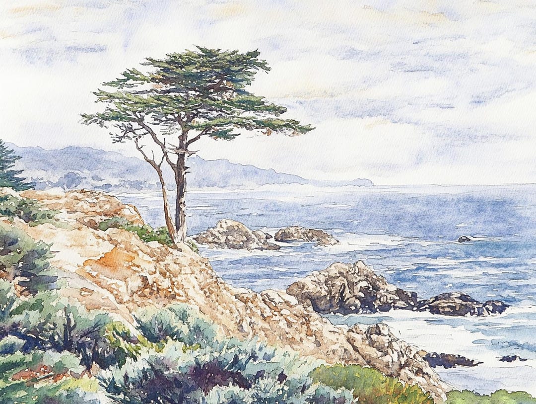 Monterey Painting Cypress Tree Watercolor Art Print California ...