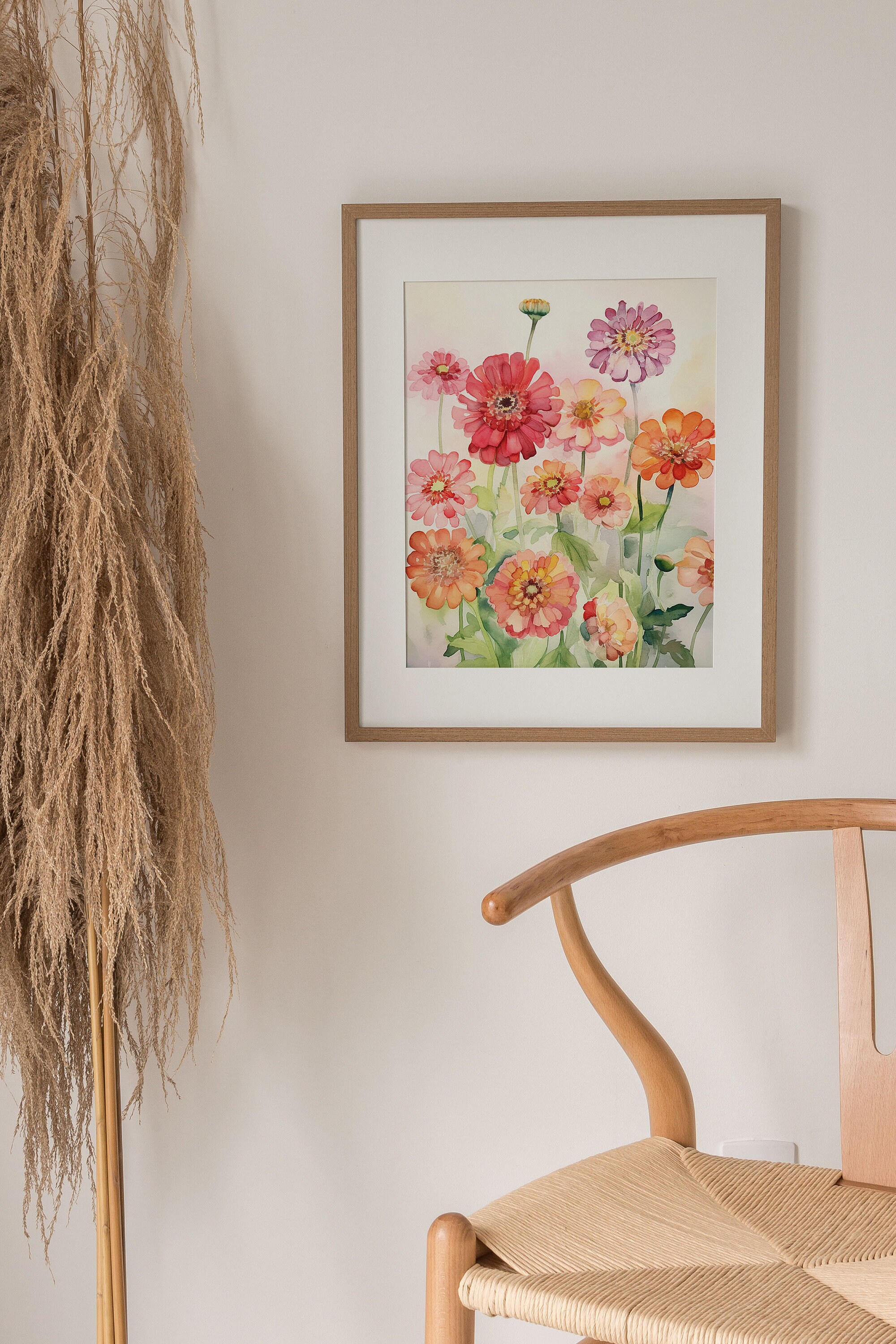Zinnia Painting Floral Watercolor Art Print Botanical Wall Art Zinnias ...