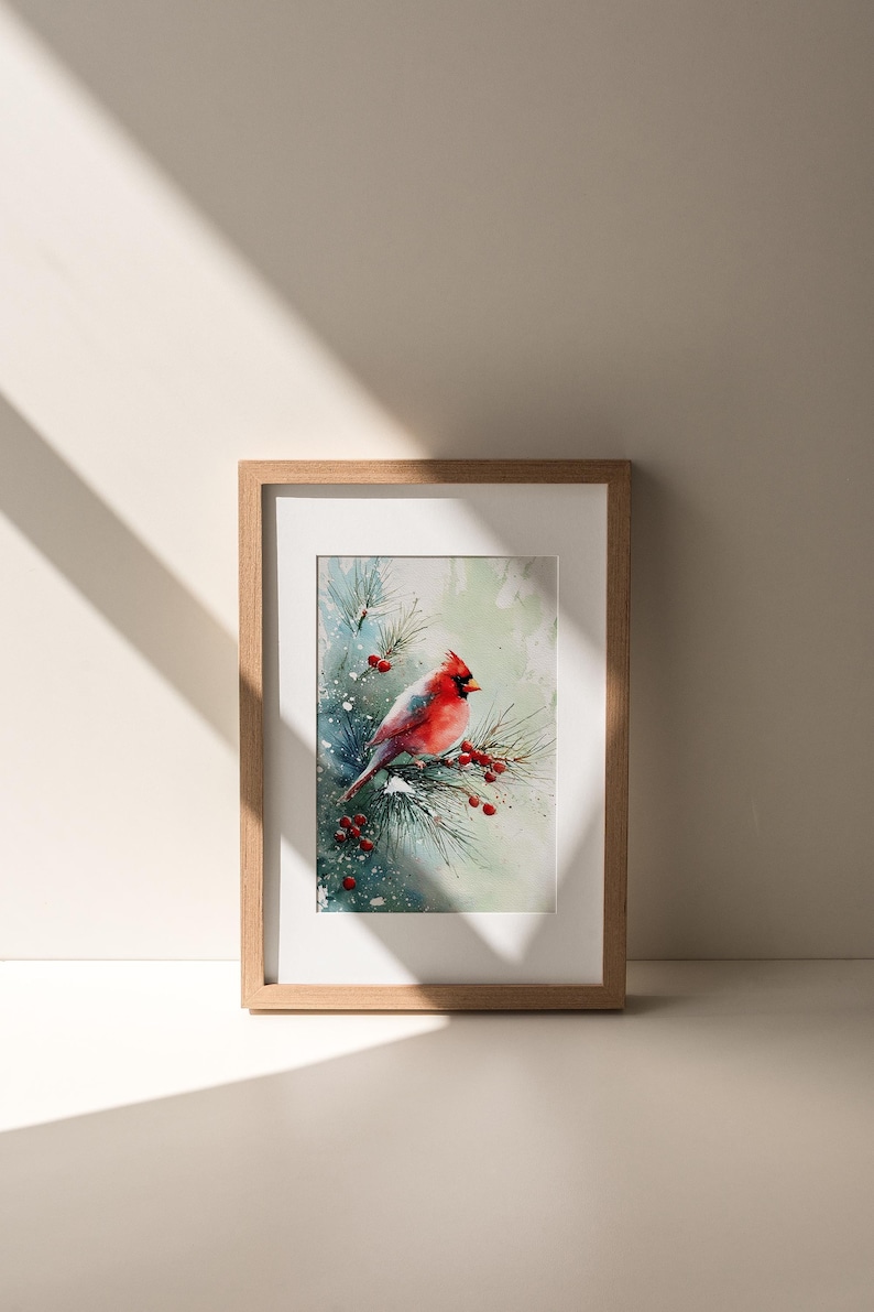 Cardinal Bird Watercolor Print Christmas Wall Art Red Bird Painting ...