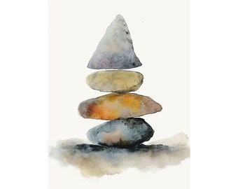 Stacked Rocks Art Print Wall Decor Watercolor Painting - Etsy
