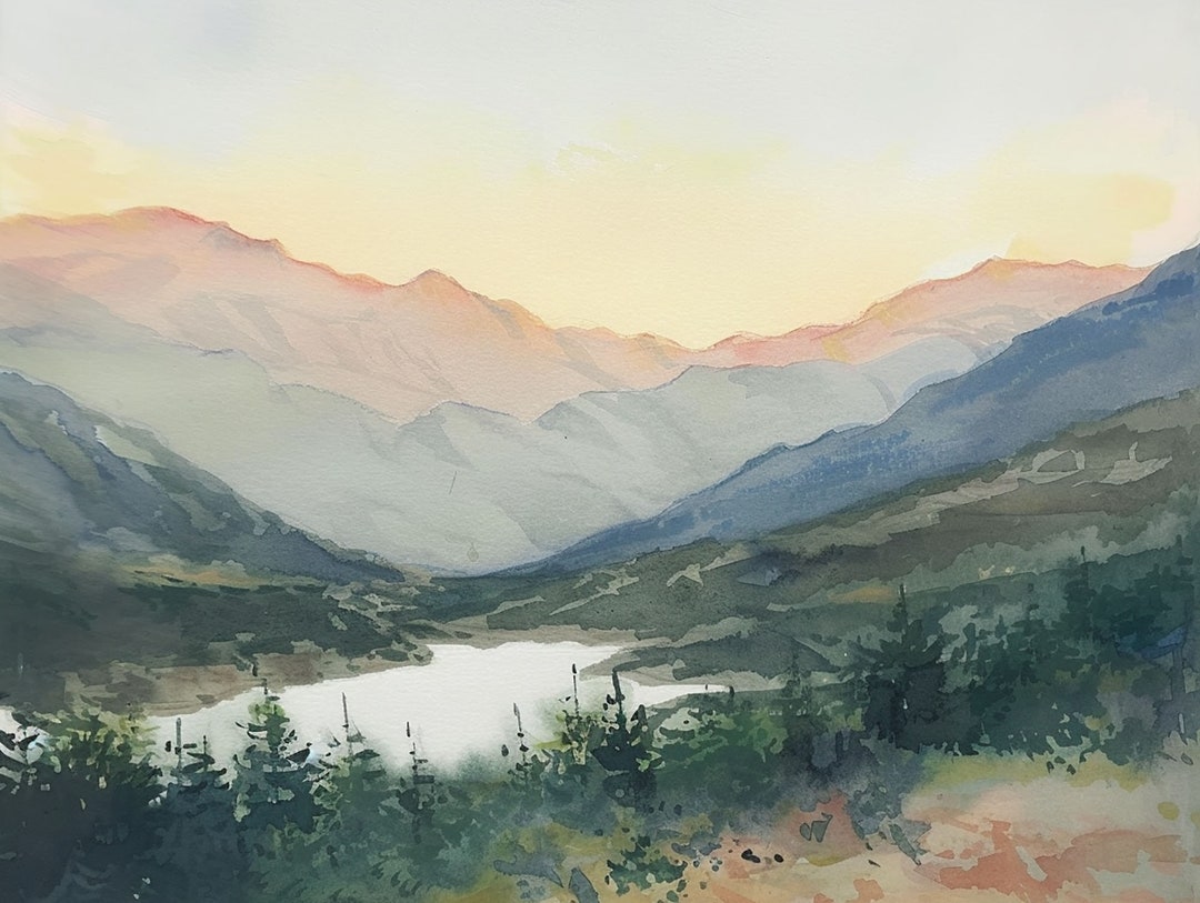 Smoky Mountains Painting Mountain Valley Watercolor Art Print Sunrise ...