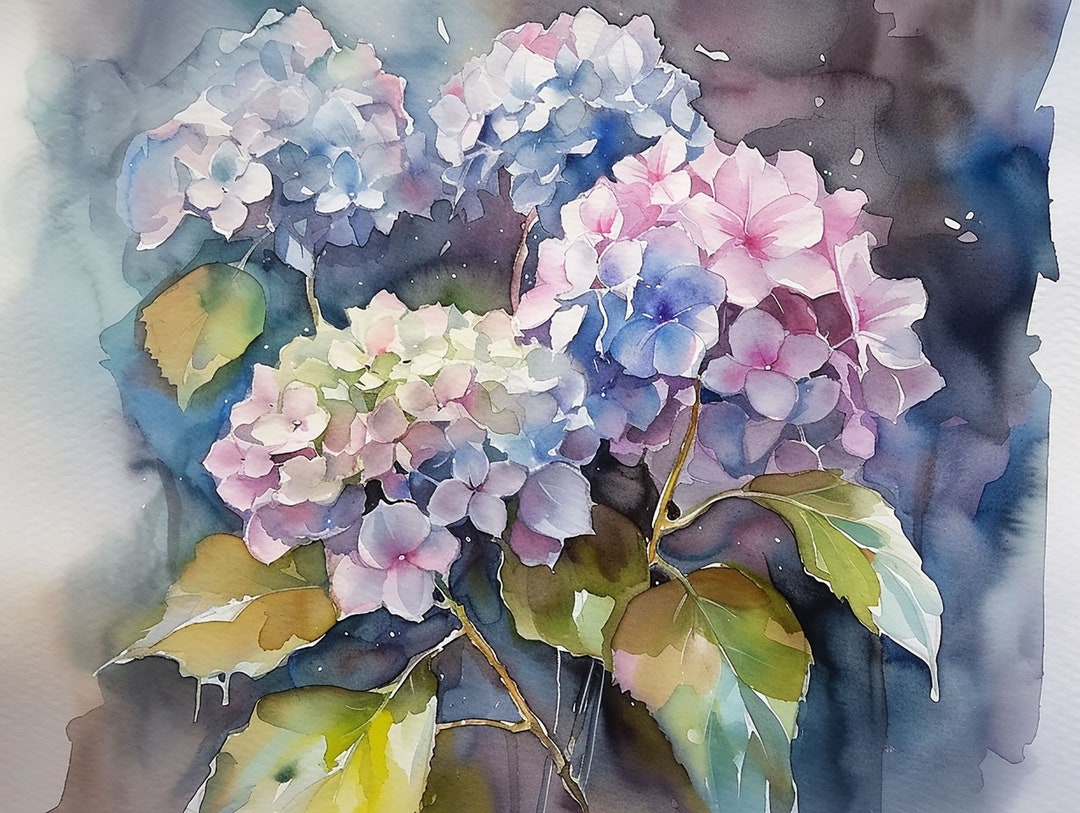 Hydrangea Watercolor Art Print Hydrangeas Flower Painting Botanical ...