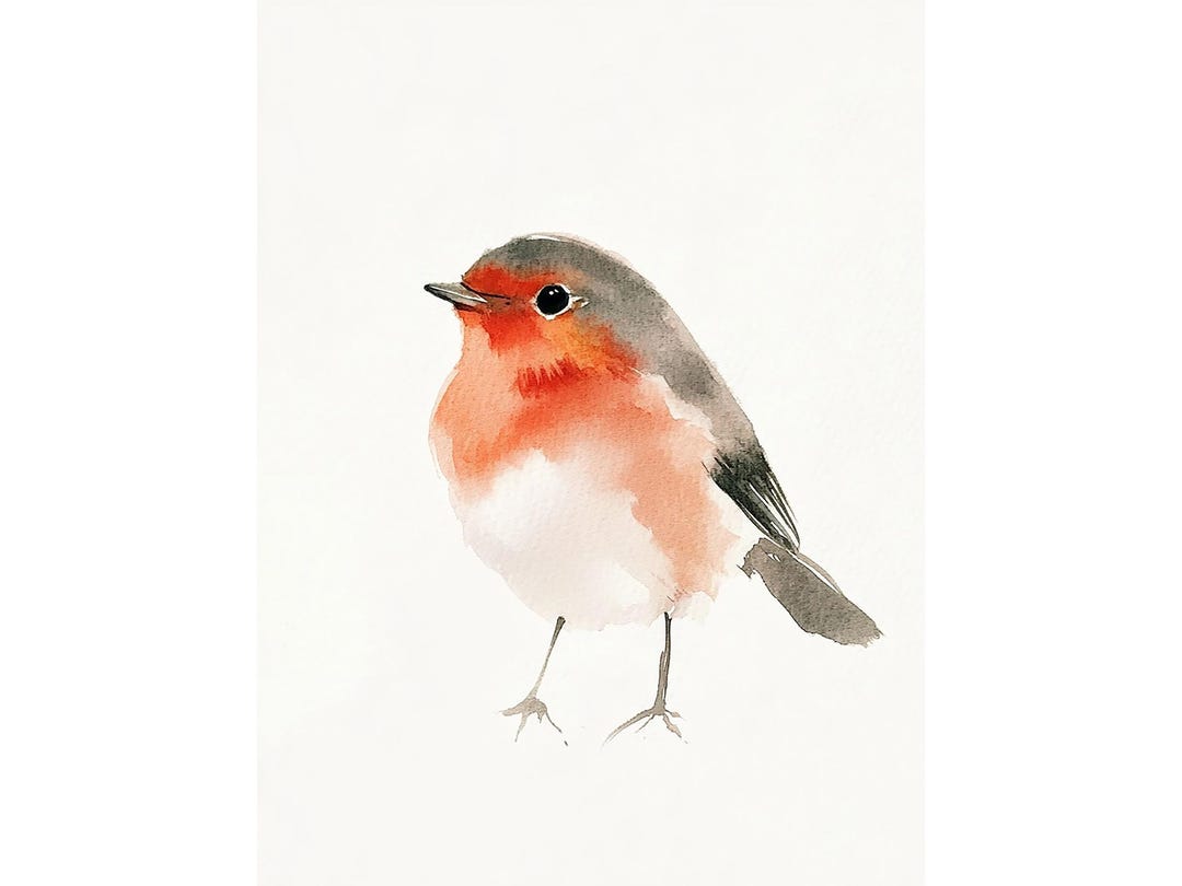 Robin Bird Painting Minimalist Art Print From Original Watercolor Bird ...