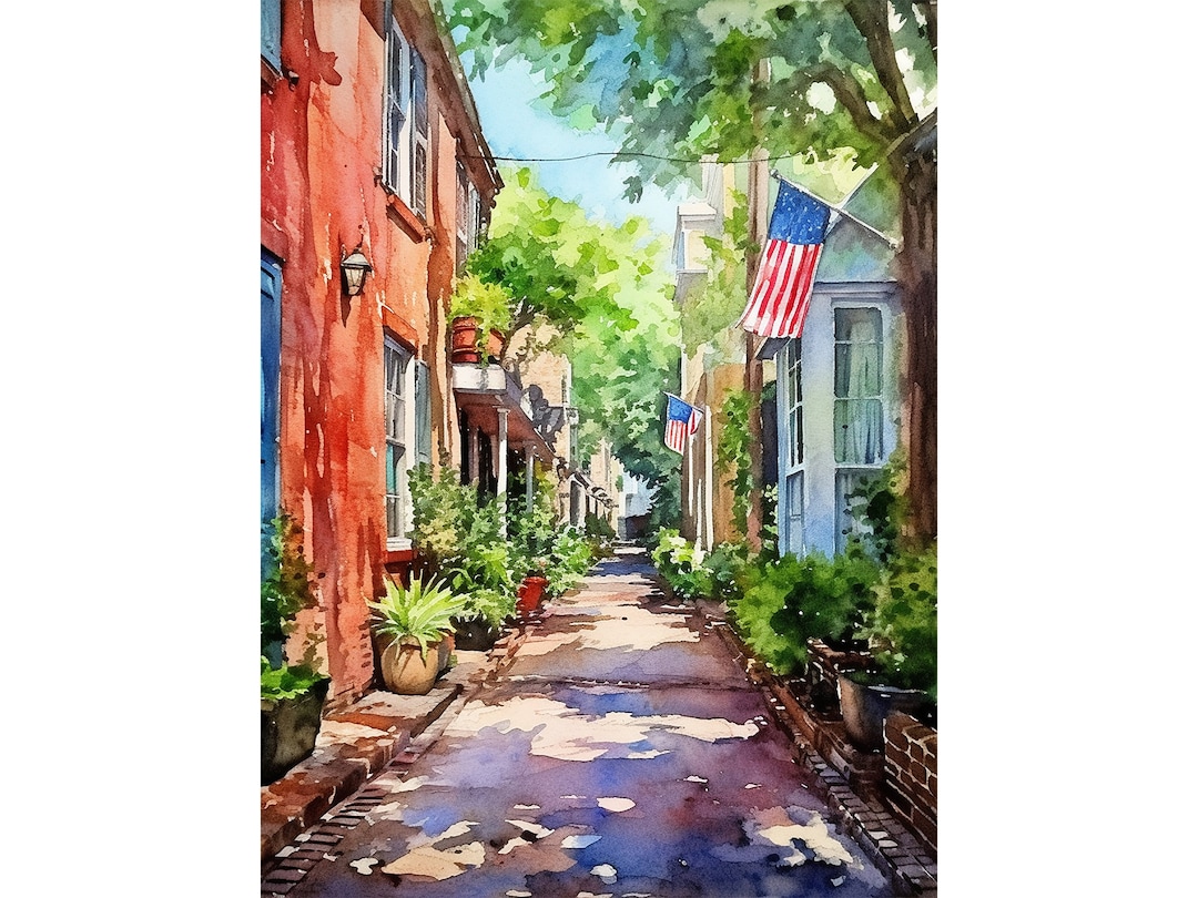 Charleston SC Print Philadelphia Alley Watercolor Cityscape Painting ...