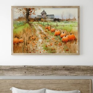 Farm Watercolor Painting Pumpkins Patch Art Print Rustic Barn Wall Art ...