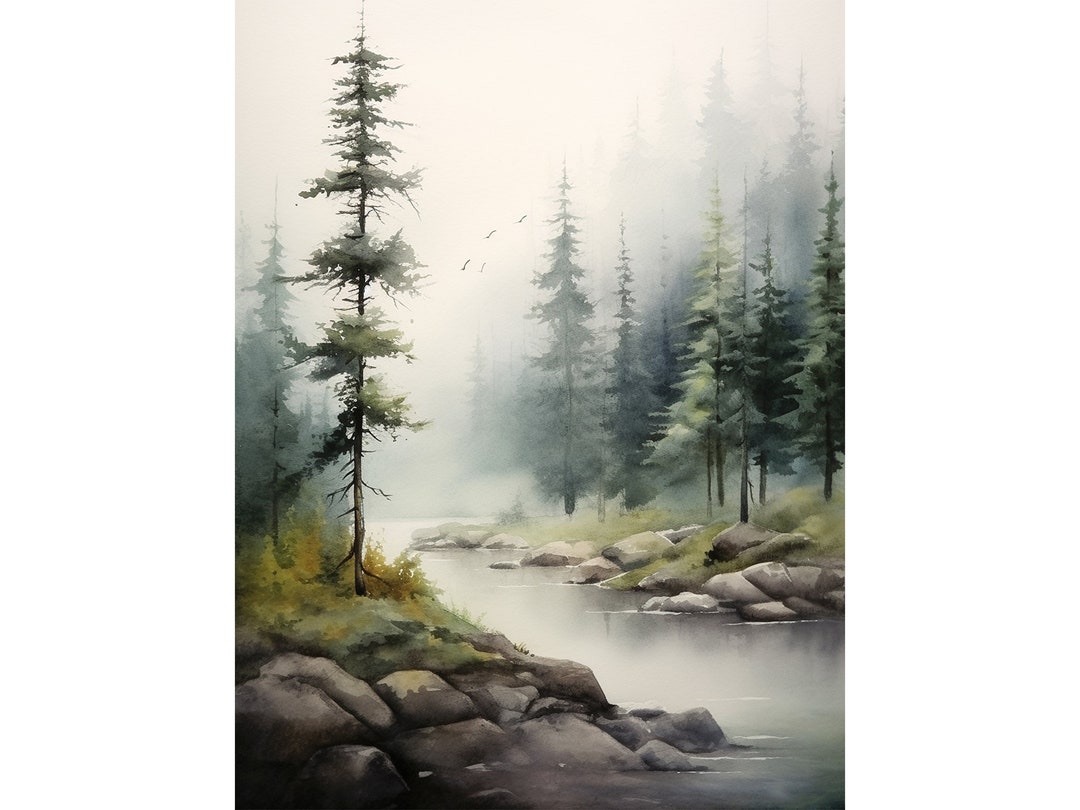 Hoh Rainforest Watercolor Painting Evergreen Tree Wall Art Olympic ...