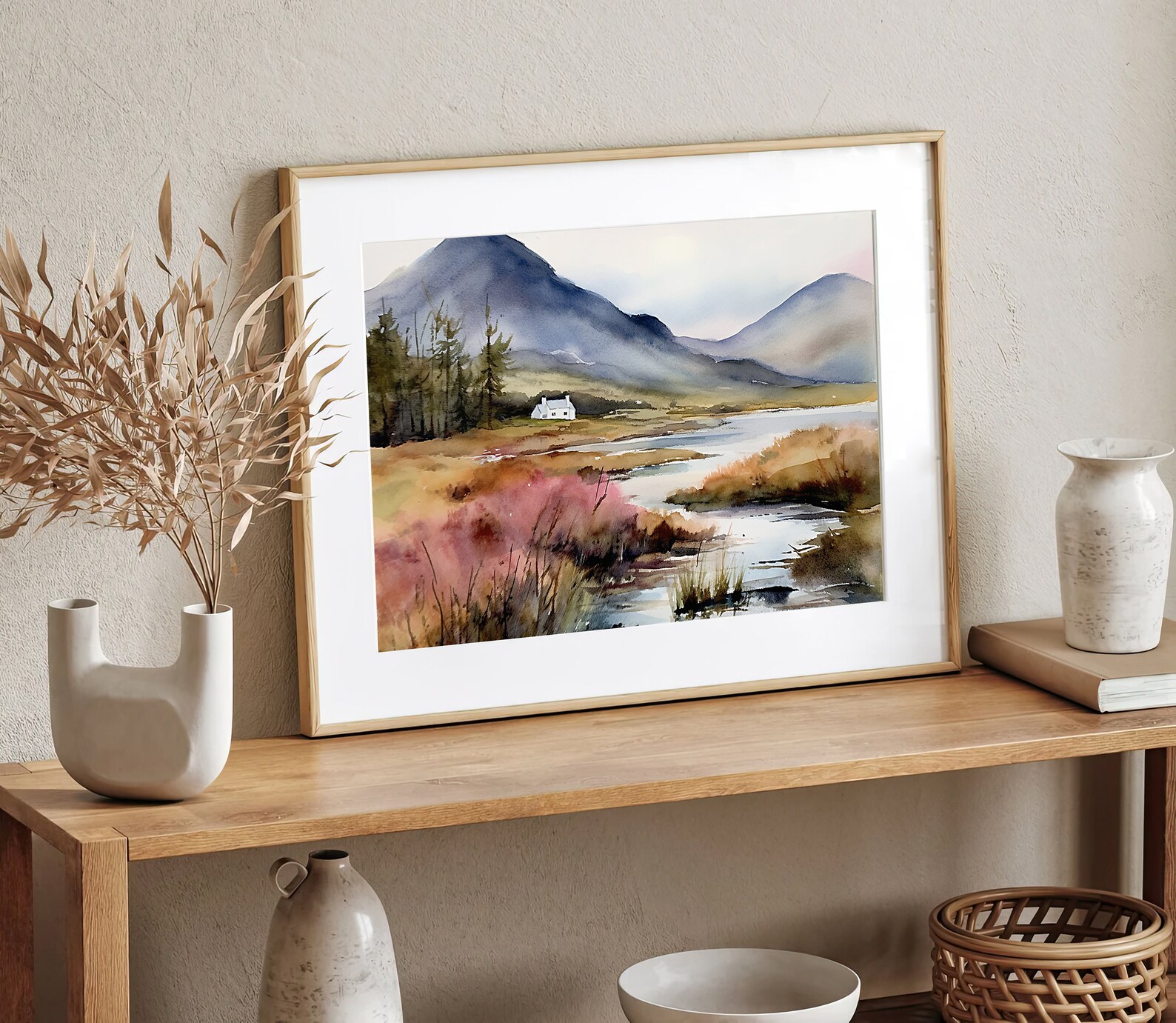 Scottish Borders Painting Scotland Art Print Landscape Heather Field ...