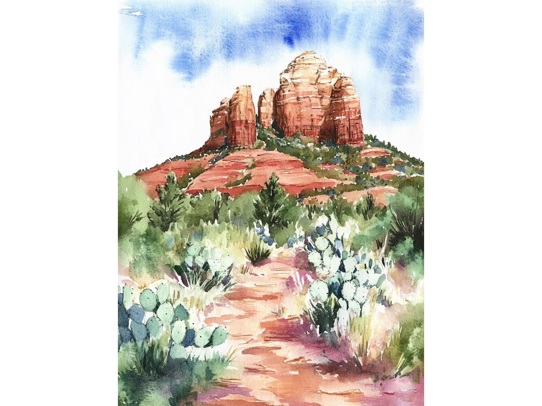 Arizona Painting Cactus Watercolor Art Print Desert Landscape Wall Art ...