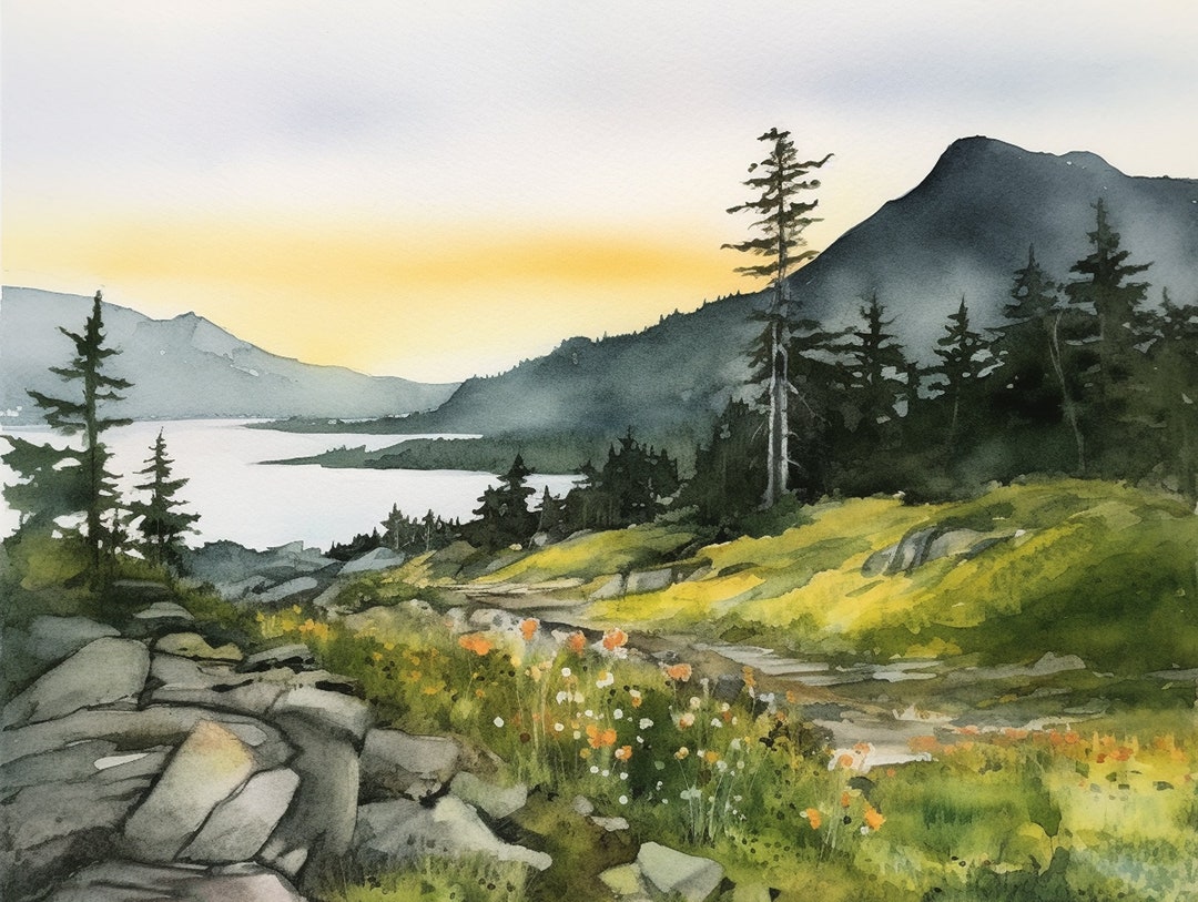 Banff Canada Mountain Lake Watercolor Print on Paper Canadian Rockies ...