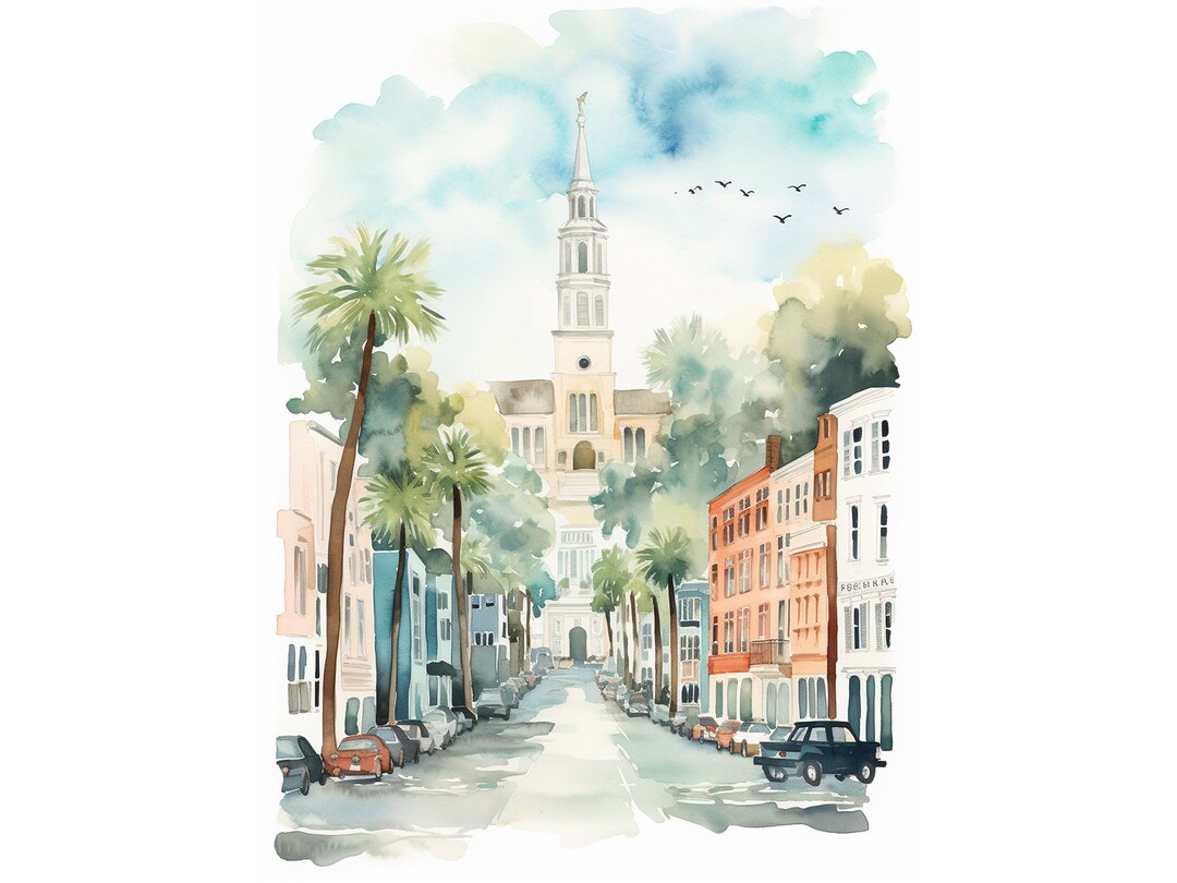 Charleston Print Cityscape Watercolor Painting South Carolina Wall Art ...