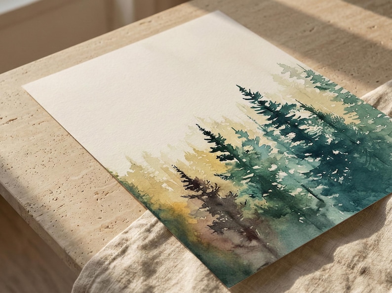 Evergreen Pine Trees Painting Watercolor Art Print Modern Farmhouse ...