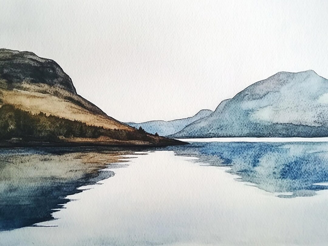 Norway Painting Fjords Watercolor Art Print Scandinavian Mountains ...