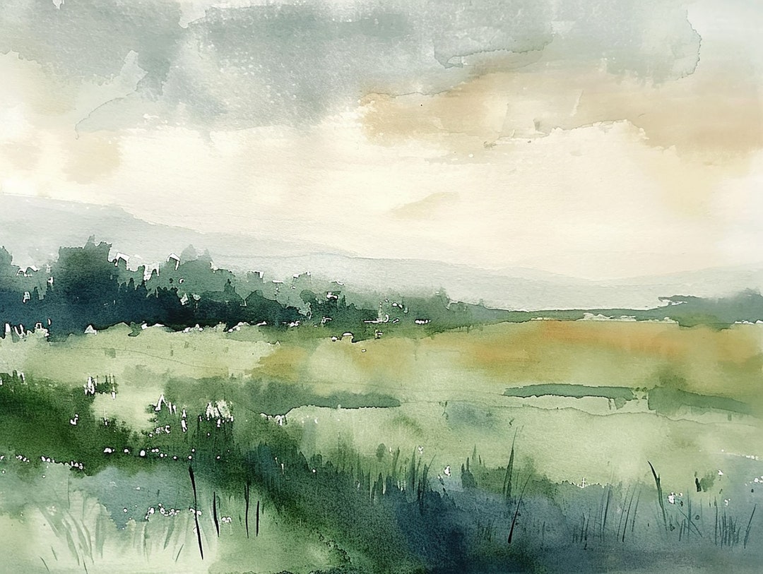 Countryside Art Print Abstract Landscape Watercolor Painting Neutral ...