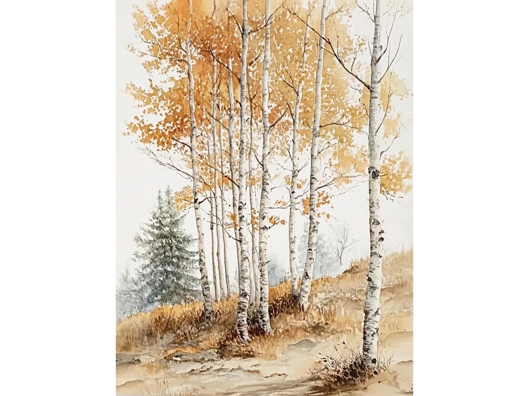 Fall Birch Tree Painting Aspen Trees Watercolor Print Colorado Forest ...