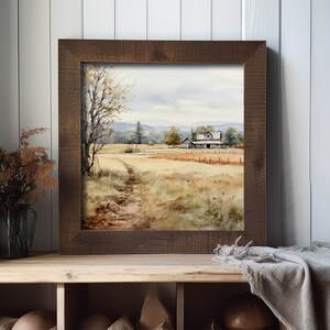 Countryside Painting Farmhouse Watercolor Art Print Autumn Rustic ...