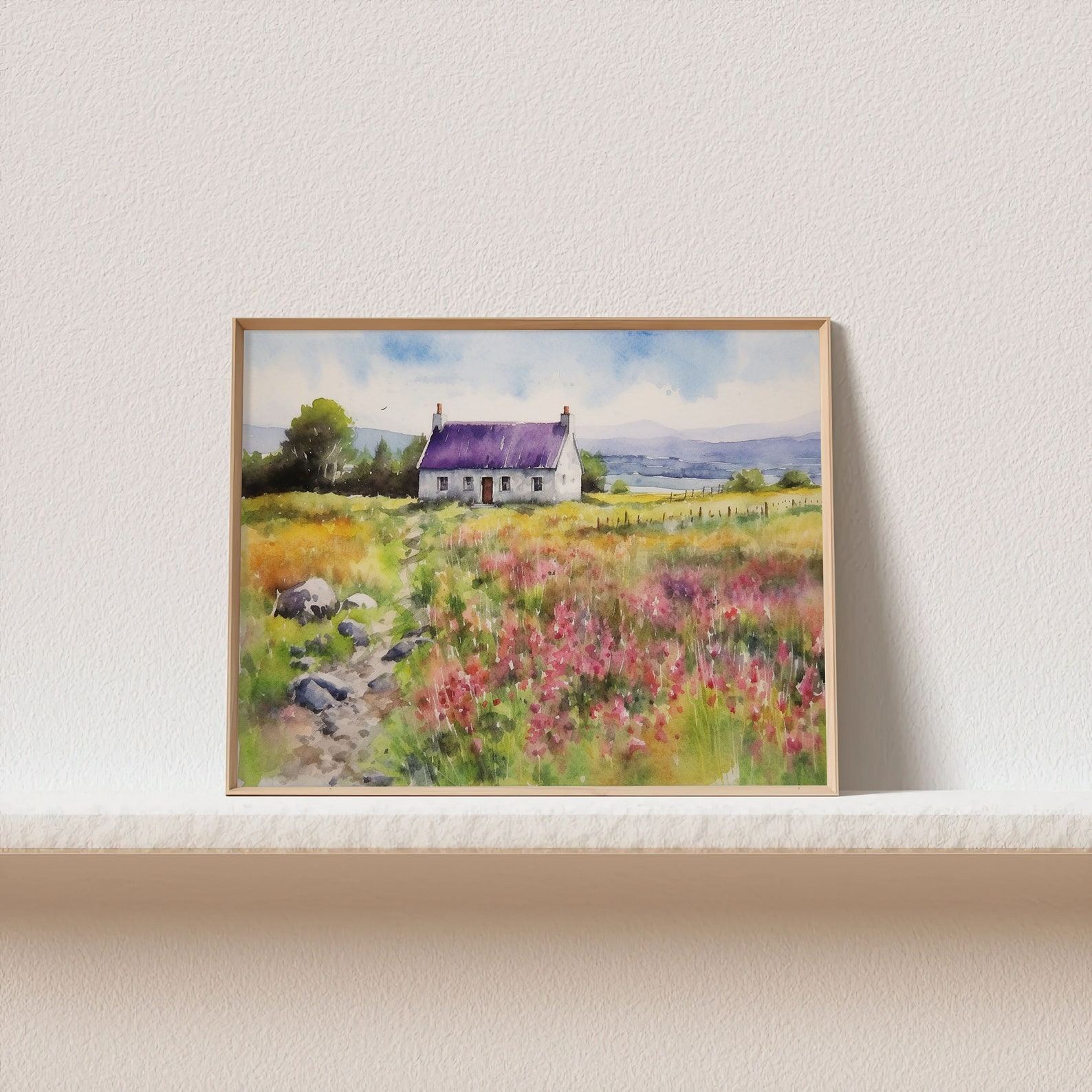 Irish Cottage Painting Cong Watercolor Art Print County Mayo Landscape ...