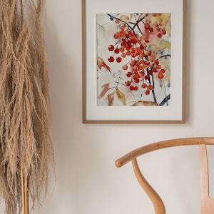 Rowan Tree Painting Red Rowanberry Watercolor Art Print Fall Tree Wall ...
