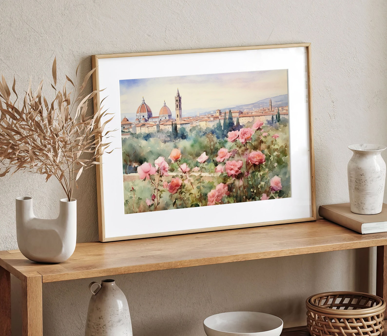 Florence Painting Italian Cityscape Watercolor Print Rose Garden ...