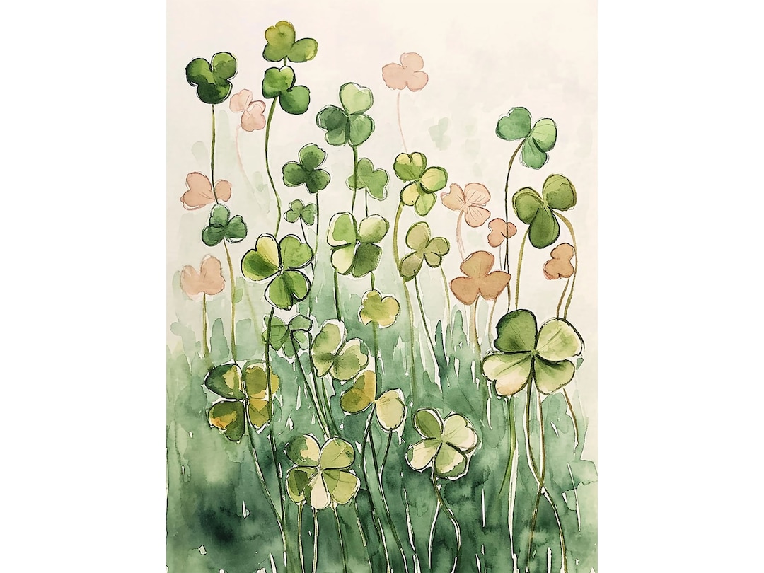 Clover Painting Floral Watercolor Print Four Leaf Clover Wall Art ...