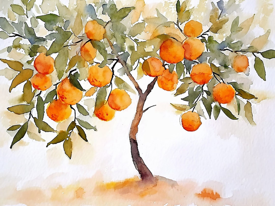 Orange Tree Painting Orange Watercolor Art Print Countryside Wall Art ...
