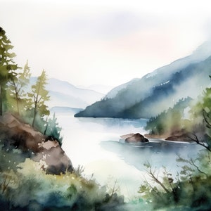 Mountain Lake Watercolor Glacier National Park Poster Blue Green ...