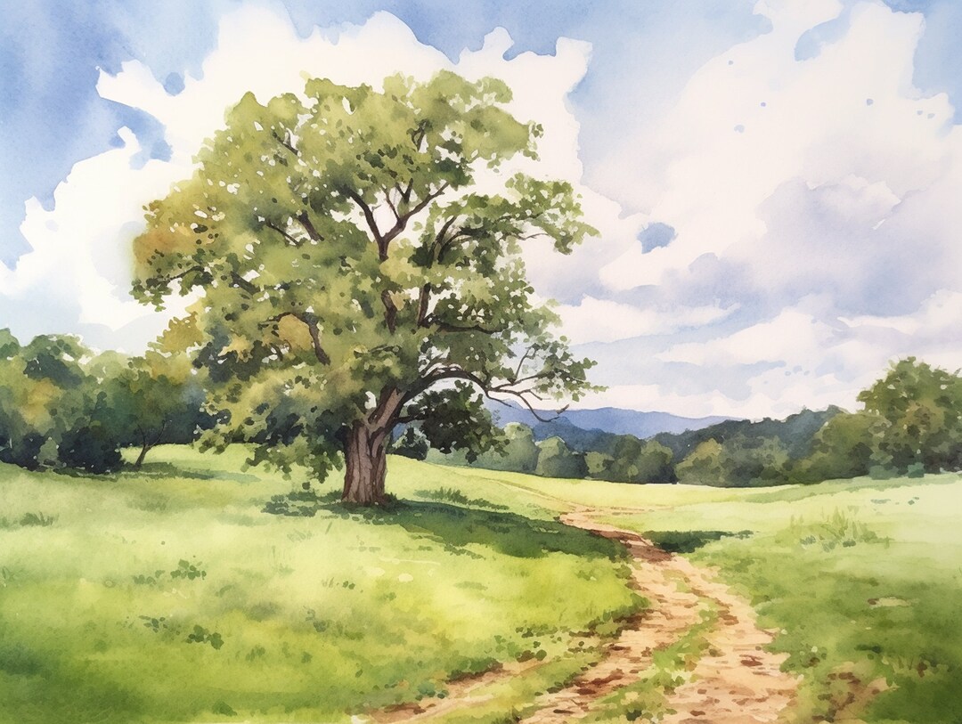 Oak Tree Watercolor Painting Oak Alley Plantation Wall Art Louisiana ...