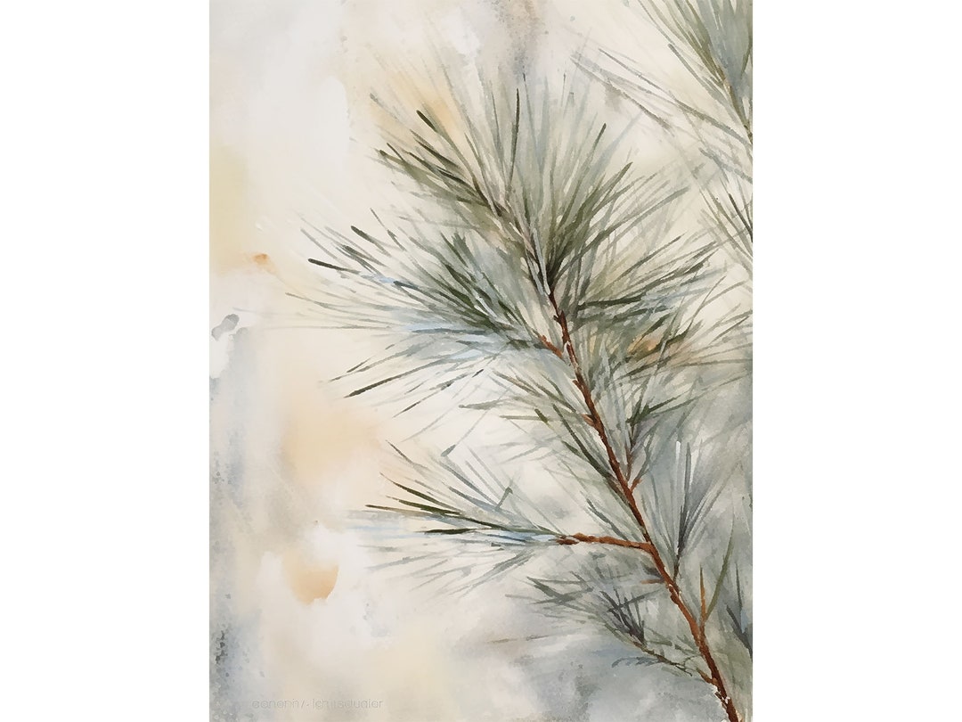 Pine Branch Painting Pine Needle Watercolor Art Print Evergreen Tree ...