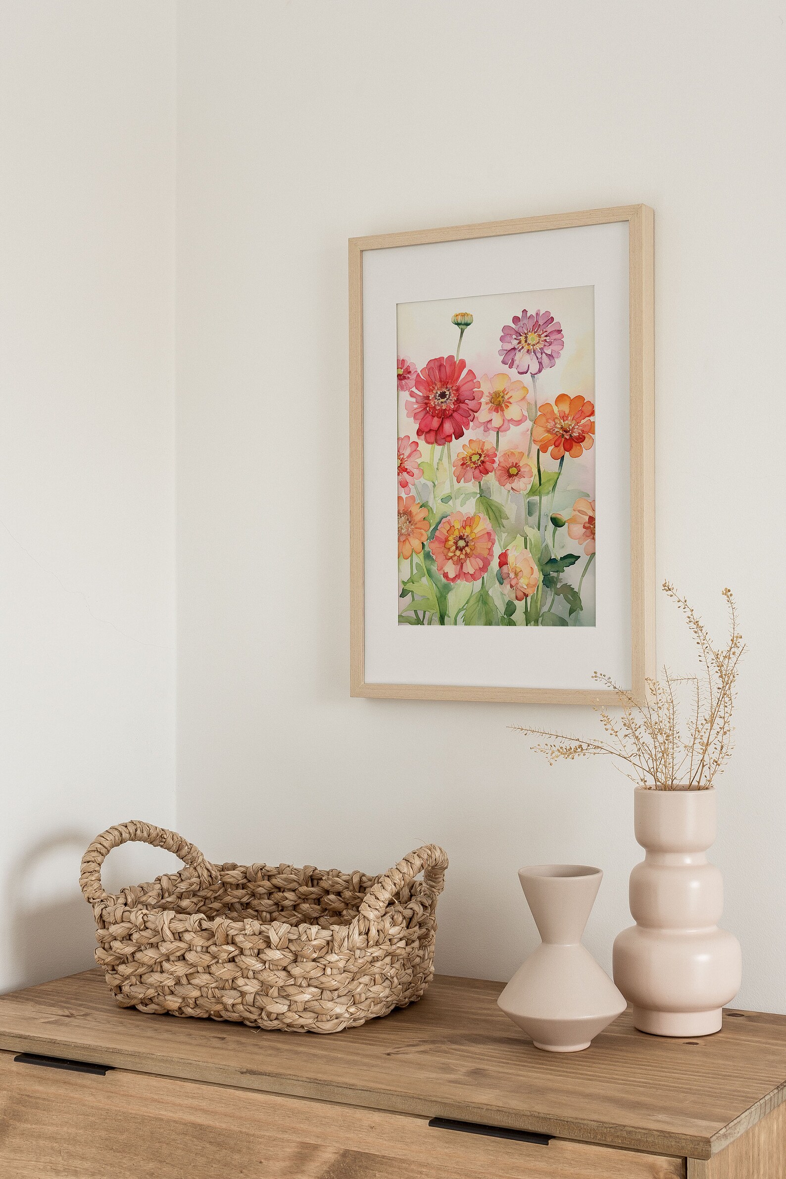 Zinnia Painting Floral Watercolor Art Print Botanical Wall Art Zinnias ...