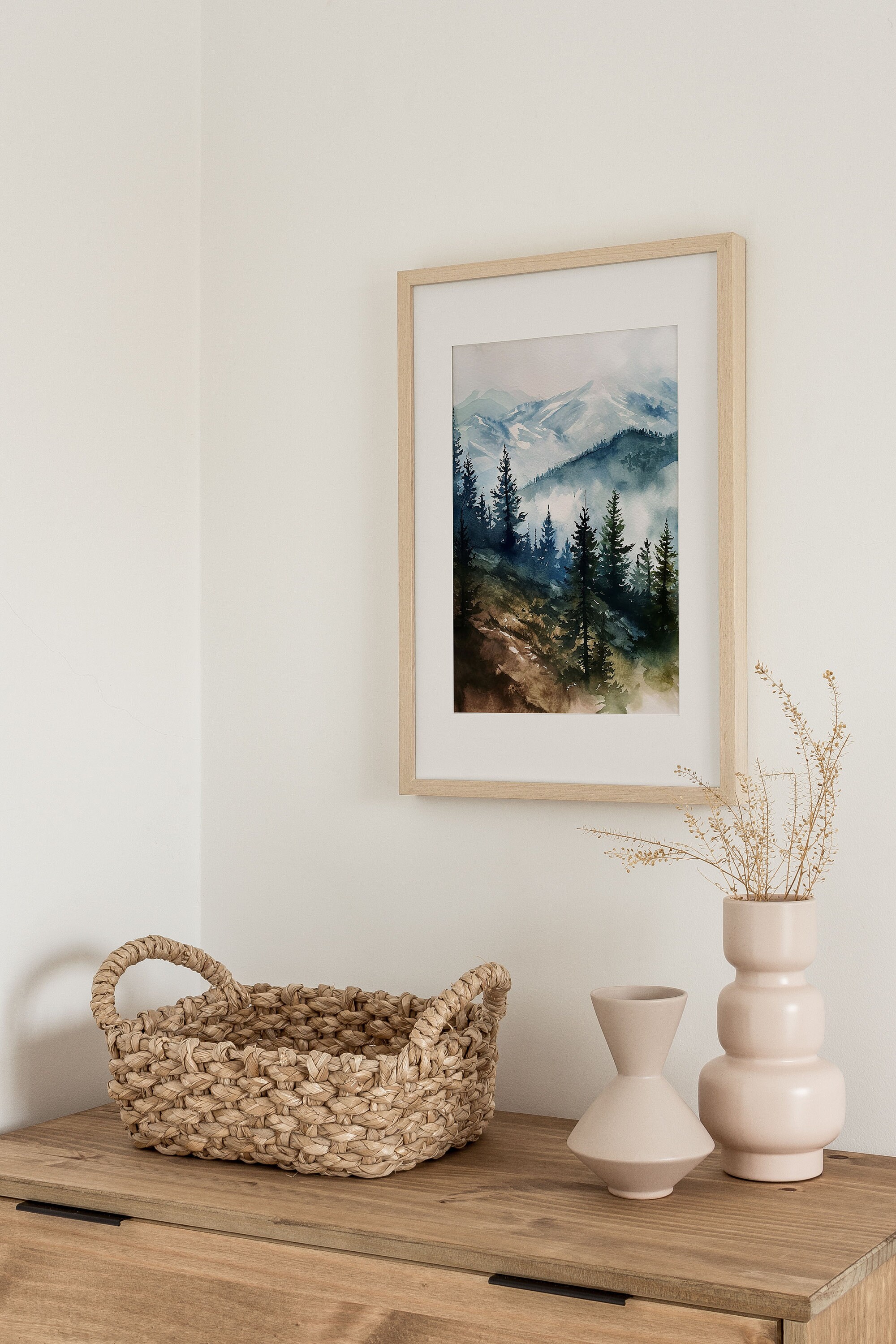 Pine Forest Painting Blue Ridge Mountains Watercolor Art Print Misty ...