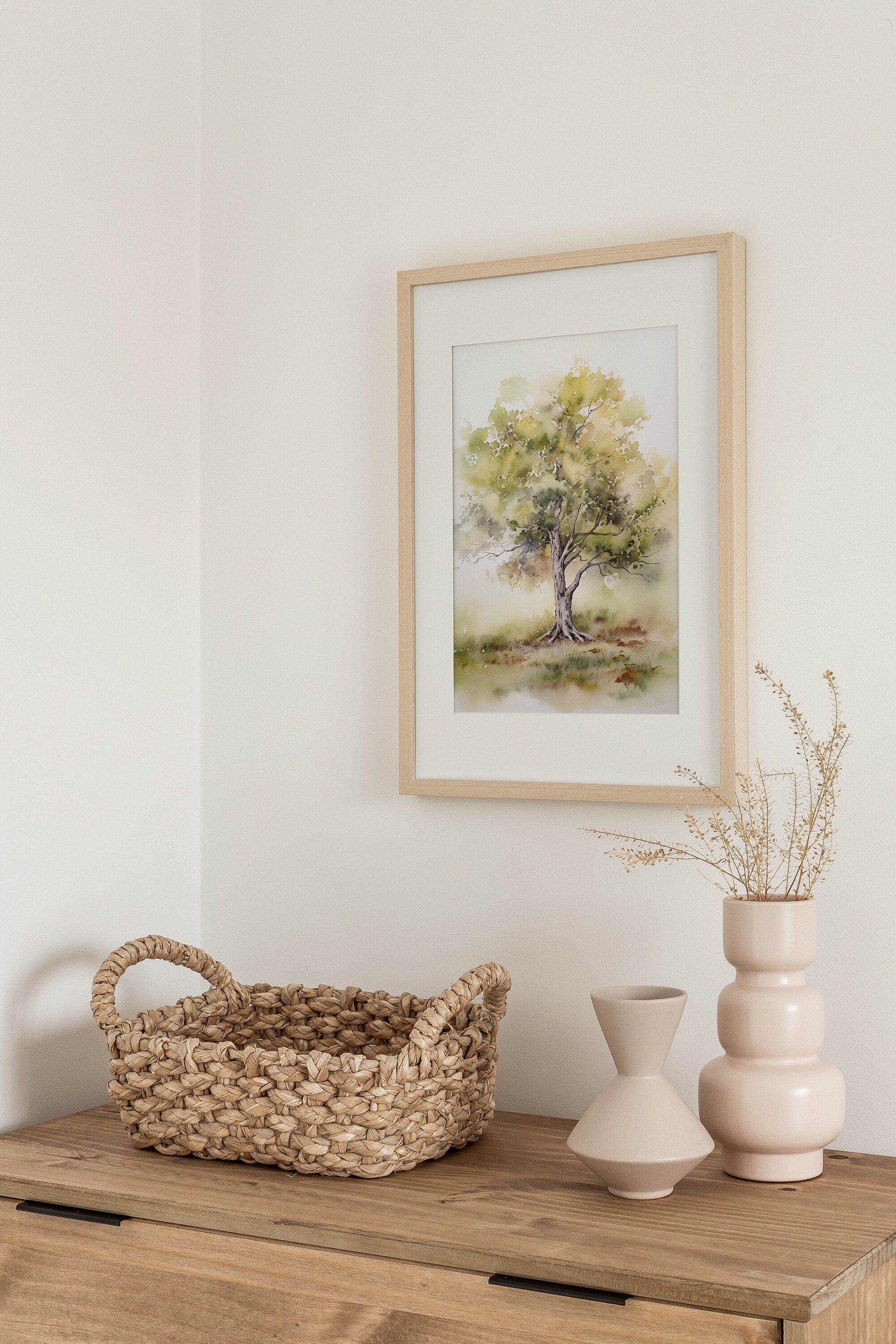 Oak Tree Watercolor Print Green Tree Painting Summer Wall Art Neutral ...