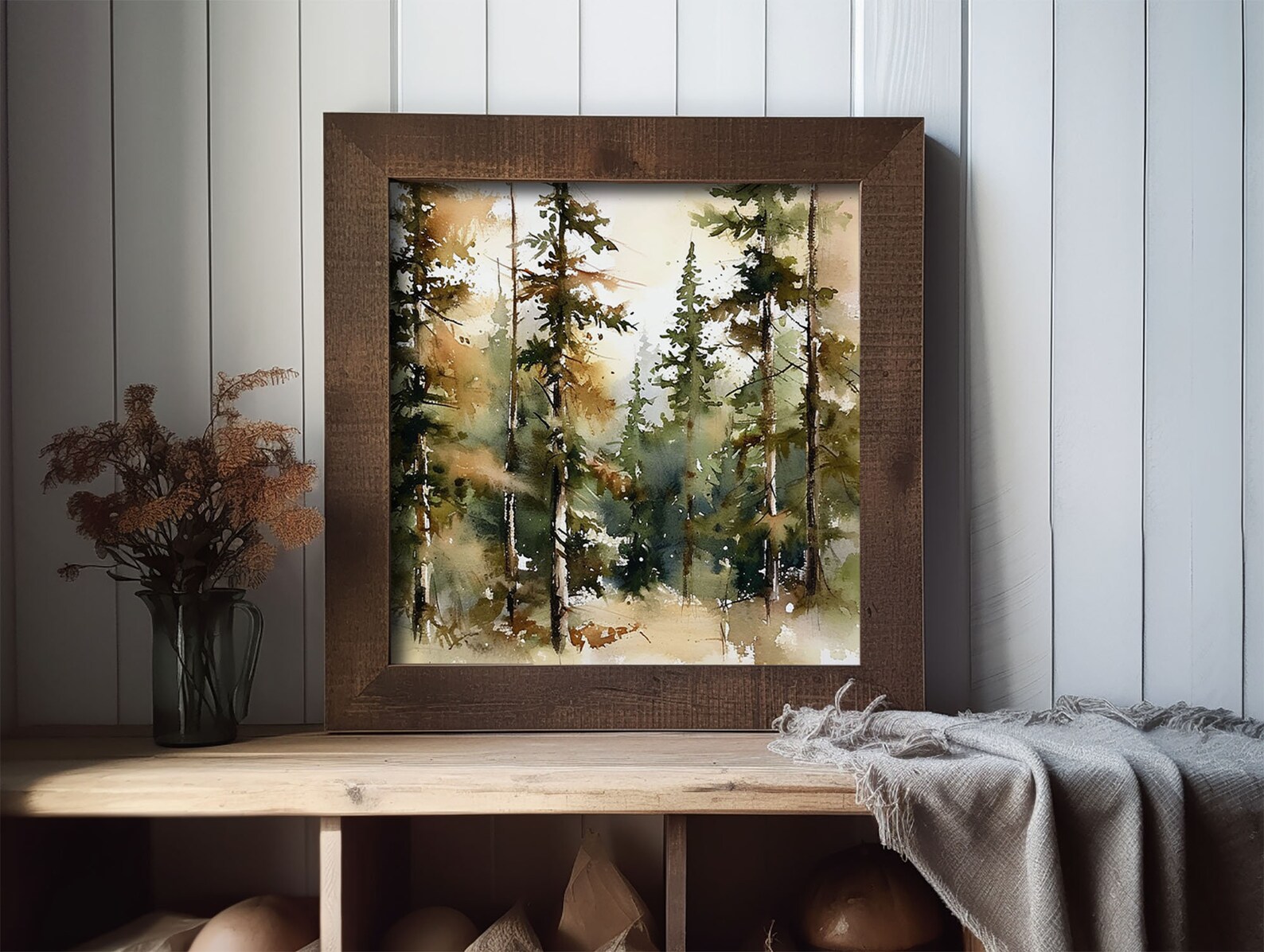 Spruce Trees Painting Green Forest Watercolor Art Print Woodland ...