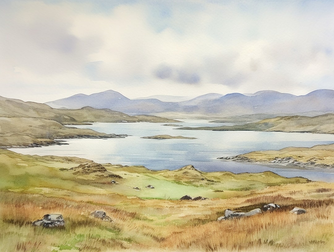 County Kerry Print Irish Landscape Watercolor Ireland Panoramic Wall ...