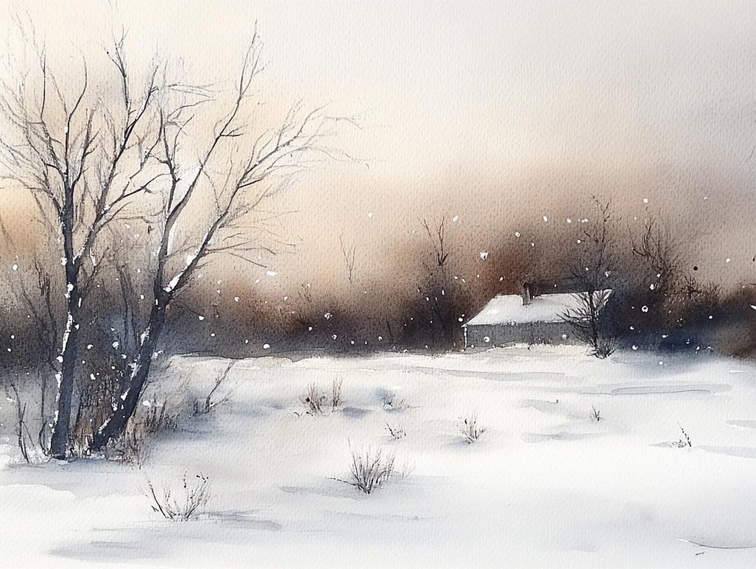 New Hampshire Painting Winter Cabin Watercolor Art Print Snow Scene ...