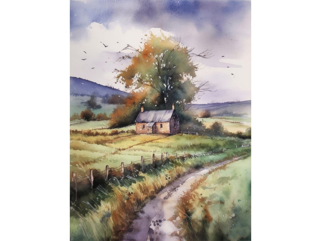 Westmeath Watercolor Painting Irish Farm Print Ireland Landscape Wall ...