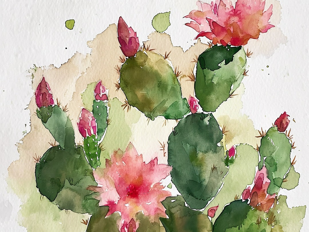 Blooming Cactus Painting Cactus Watercolor Art Print Floral Print ...