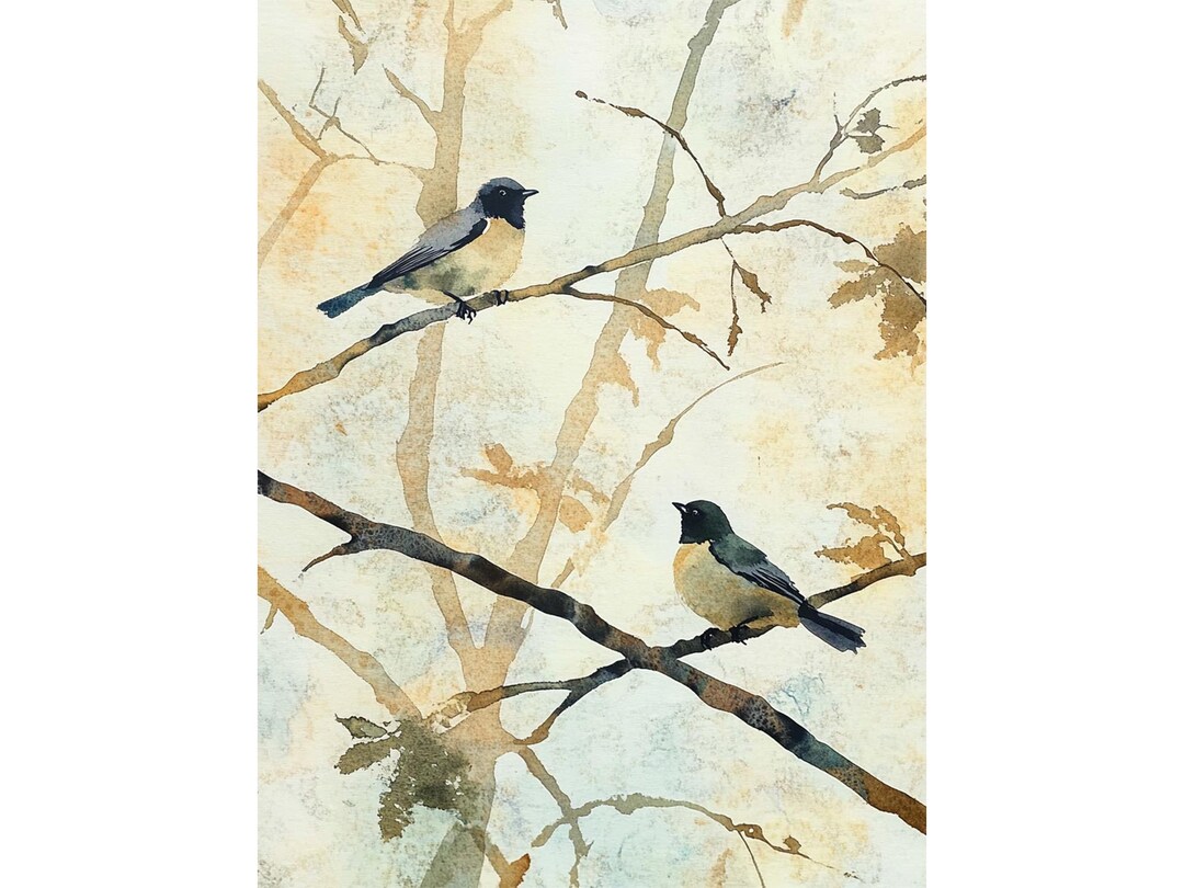 Birds Painting Bird on Branch Watercolor Art Print Wild Animal Wall Art ...