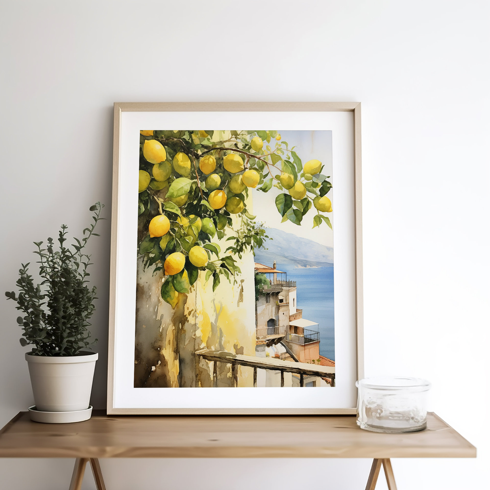 Positano Watercolor Lemon Tree Wall Art Amalfi Coast Painting Italian ...