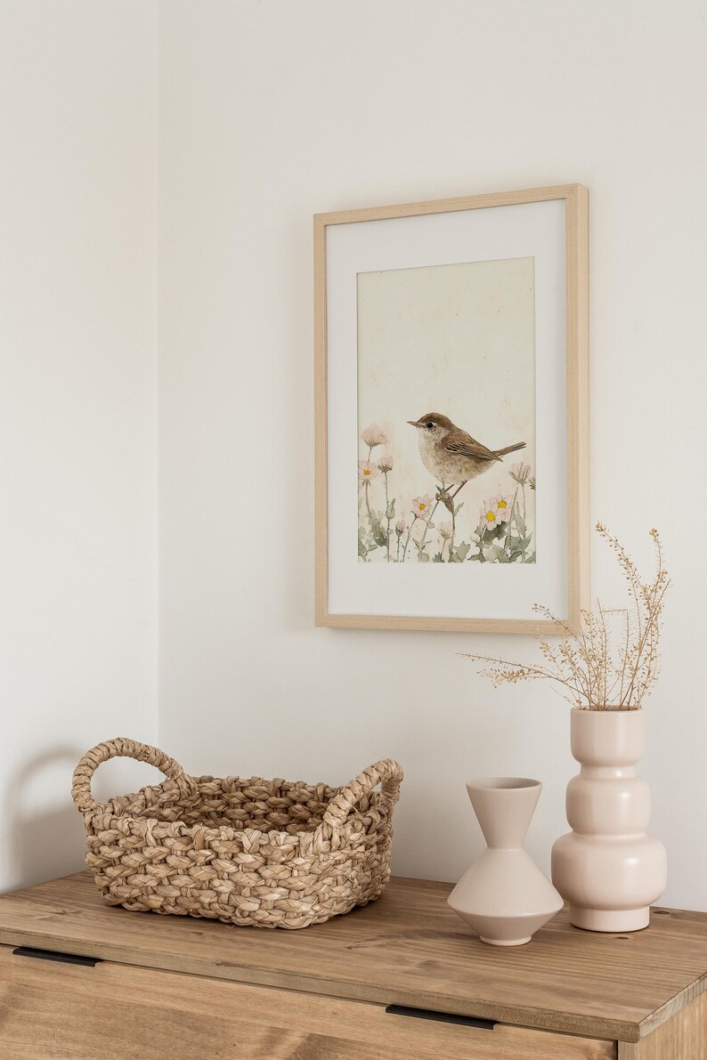 Wren Painting Pastel Bird Art Wren Bird Watercolor Art Print Wildflower ...