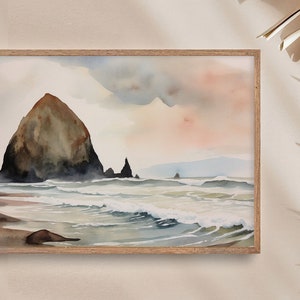 Cannon Beach Painting Oregon Coastal Watercolor Art Print Haystack Rock ...