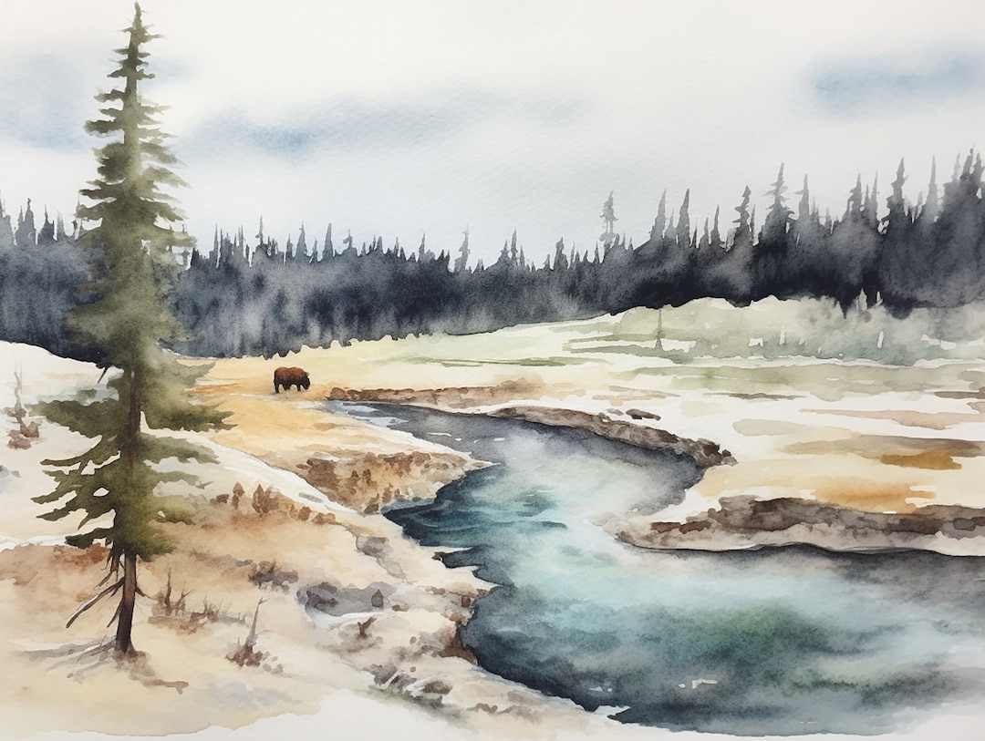 Yellowstone Painting National Park Art Print Wyoming Landscape ...
