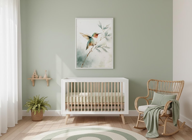 Hummingbird Watercolor Print Green and Rust Bird Wall Art Nature Lover ...