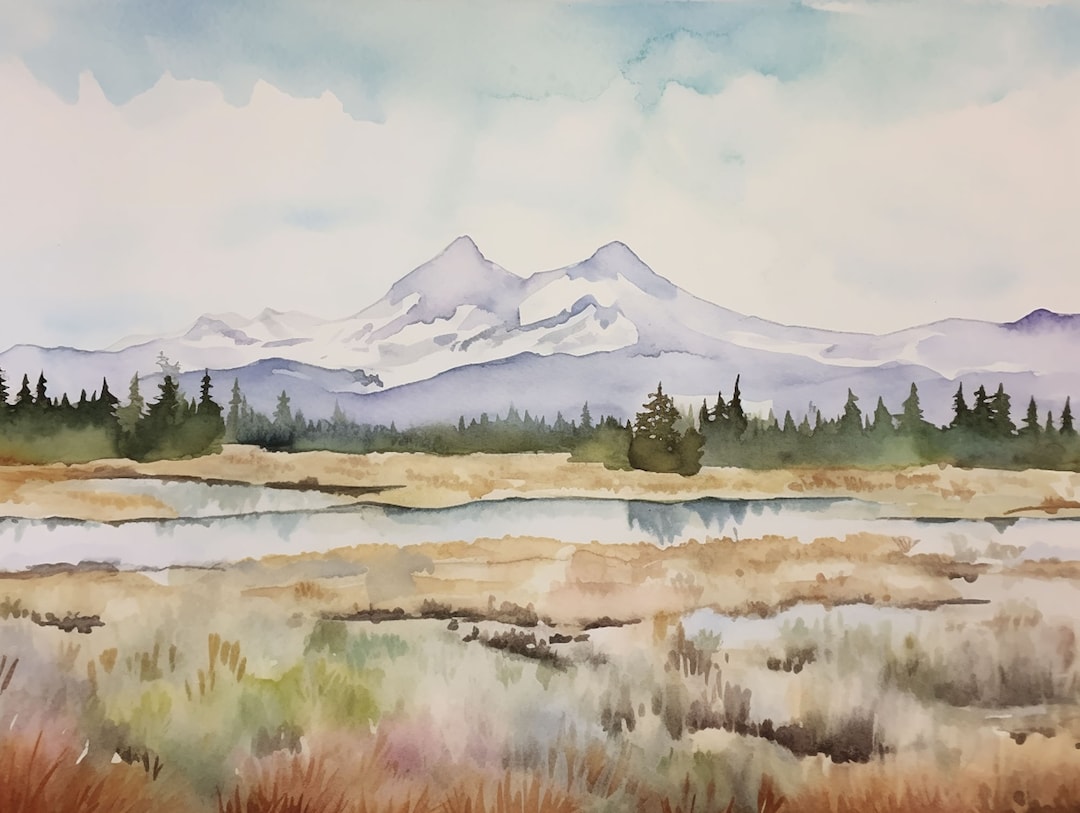 Three Sisters Mountains Painting Oregon Watercolor Art Print Mountain ...
