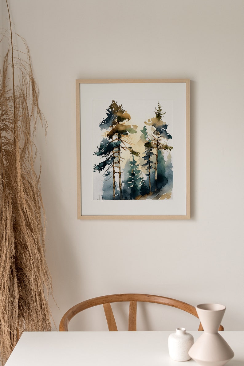 Pine Tree Watercolor Art Print From Original Painting Vermont Landscape ...