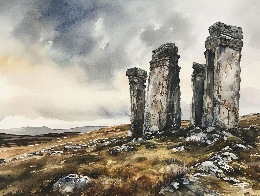 Stones Painting Burren Watercolor Art Print County Clare Landscape Wall ...