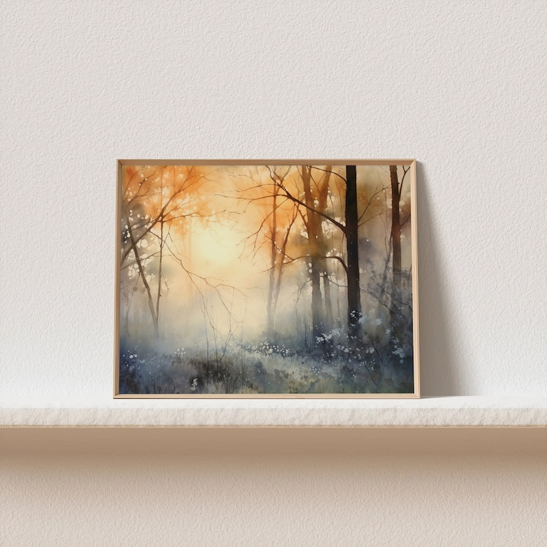 Sunrise Painting Virginia Forest Watercolor Misty Forest - Etsy