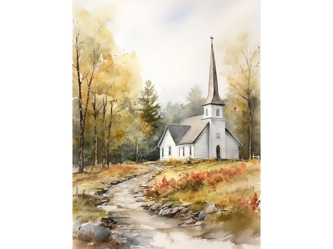 Old Country Church Art Print North Carolina Rural Landscape Watercolor ...
