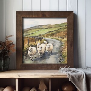 Irish Sheep Painting Ireland Landscape Wall Art Rustic Road Watercolor ...