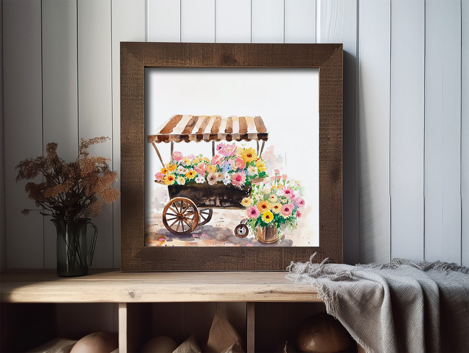 Flower Cart Painting Street Scene Watercolor Paris Art Print Girls Room ...