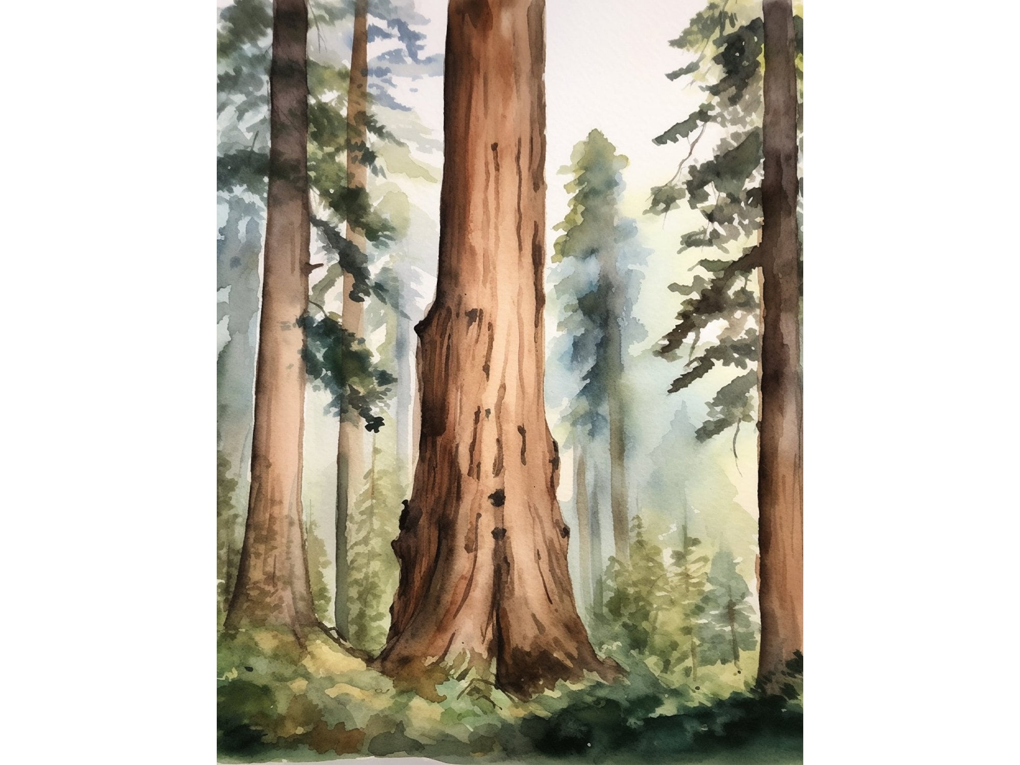 Sequoia Trees Watercolor Painting California Art Print Forest Landscape ...
